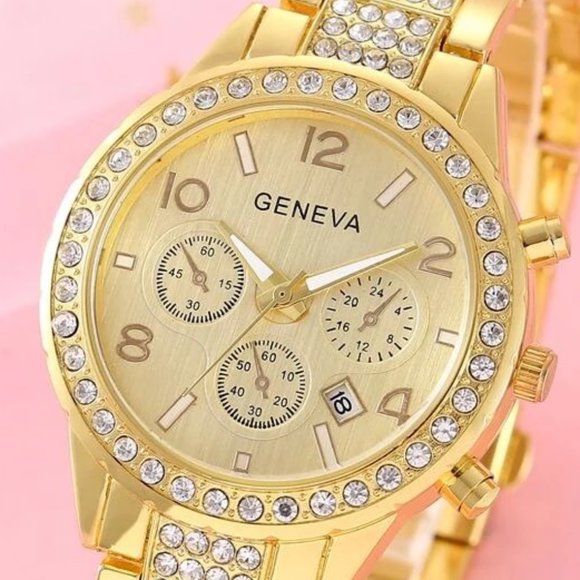 Geneva | Accessories | Gold Floating Crystal Calendar Geneva Ss Watch ...